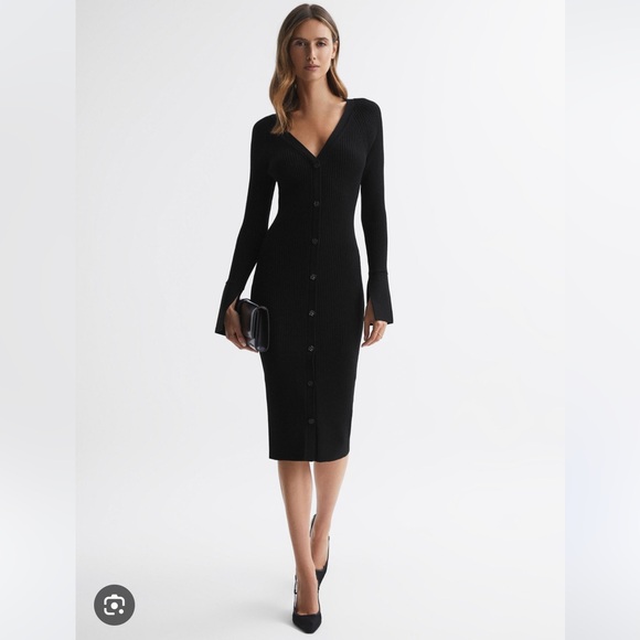 Reiss | Dresses | 2 Reiss 298 Avery Ribbed Knit Midi Dress In Black ...